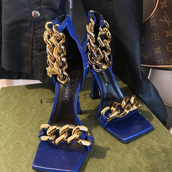 Versace | Shoes | Versace Chain Embellished Medusa Heels Size 35 | Poshmark